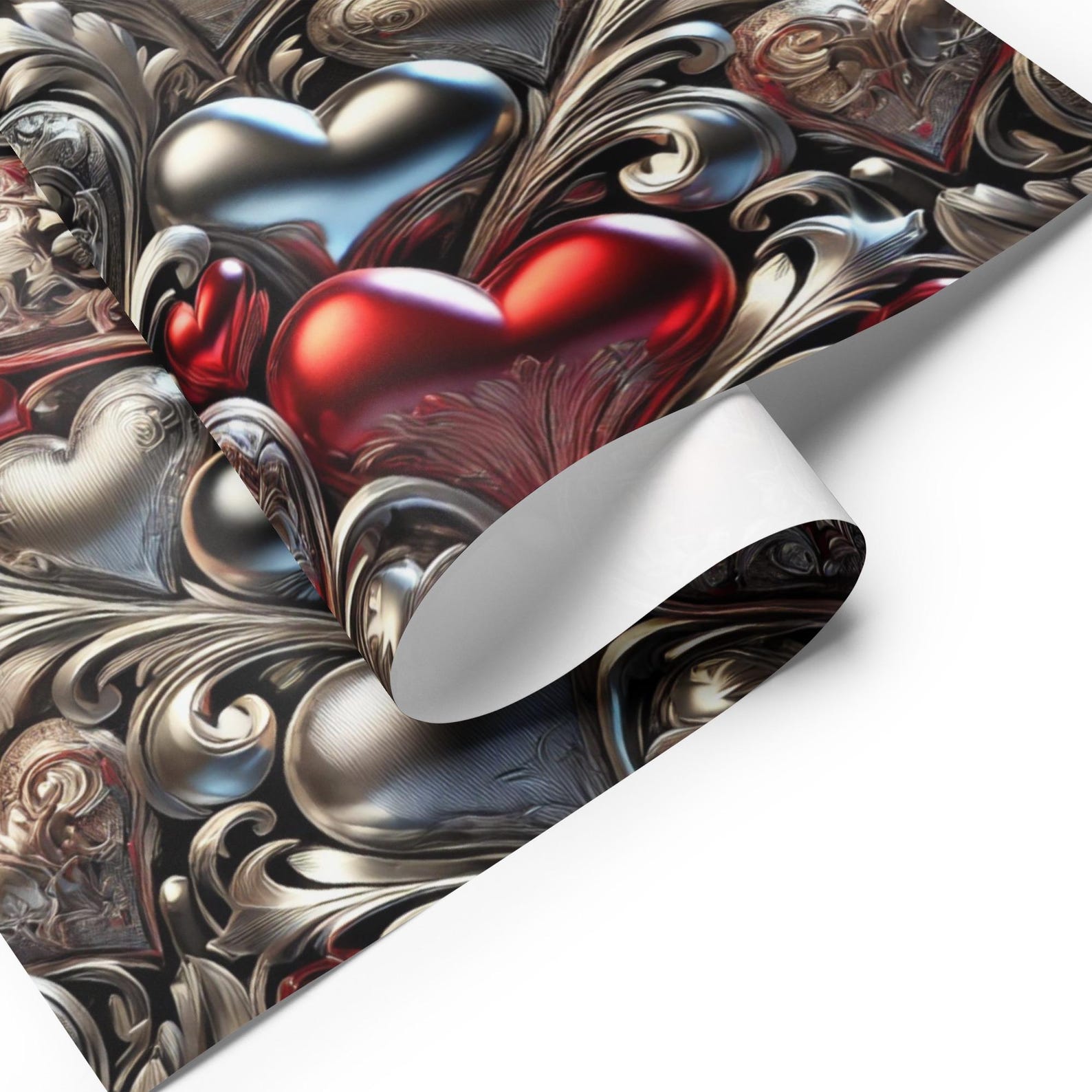 Baroque Chrome Heart Wrapping Paper | Gothic Valentine's Gift Wrap - Etsy