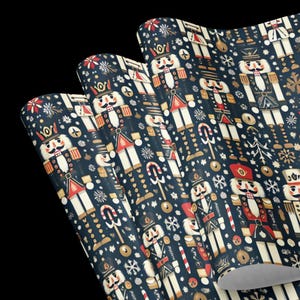 Regal Nutcracker Wrapping Paper Navy Blue and Gold Christmas Design - Etsy