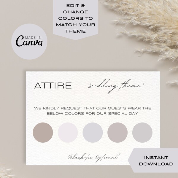 Wedding Attire Card Template - Etsy
