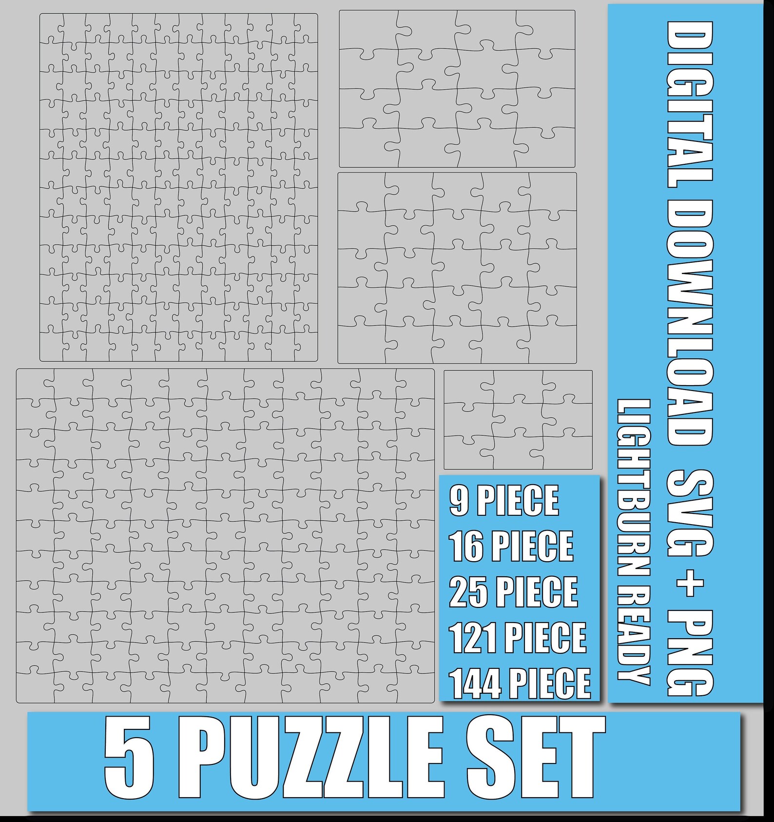 5 Set Puzzle Svg Template - Jigsaw Puzzle Pieces Svg Files for ...