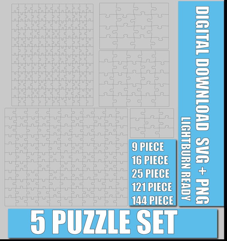 5 Set Puzzle Svg Template - Jigsaw Puzzle Pieces Svg Files for ...