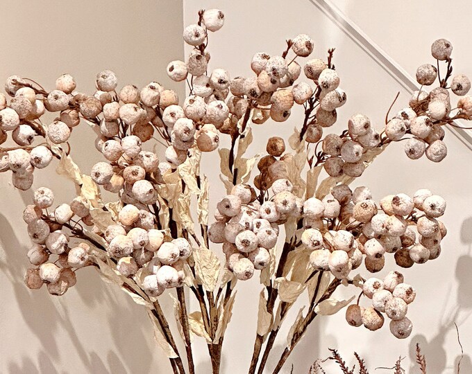 White Berry Branches, Artificial Faux Dry Look Autumn Berries, Rustic ...