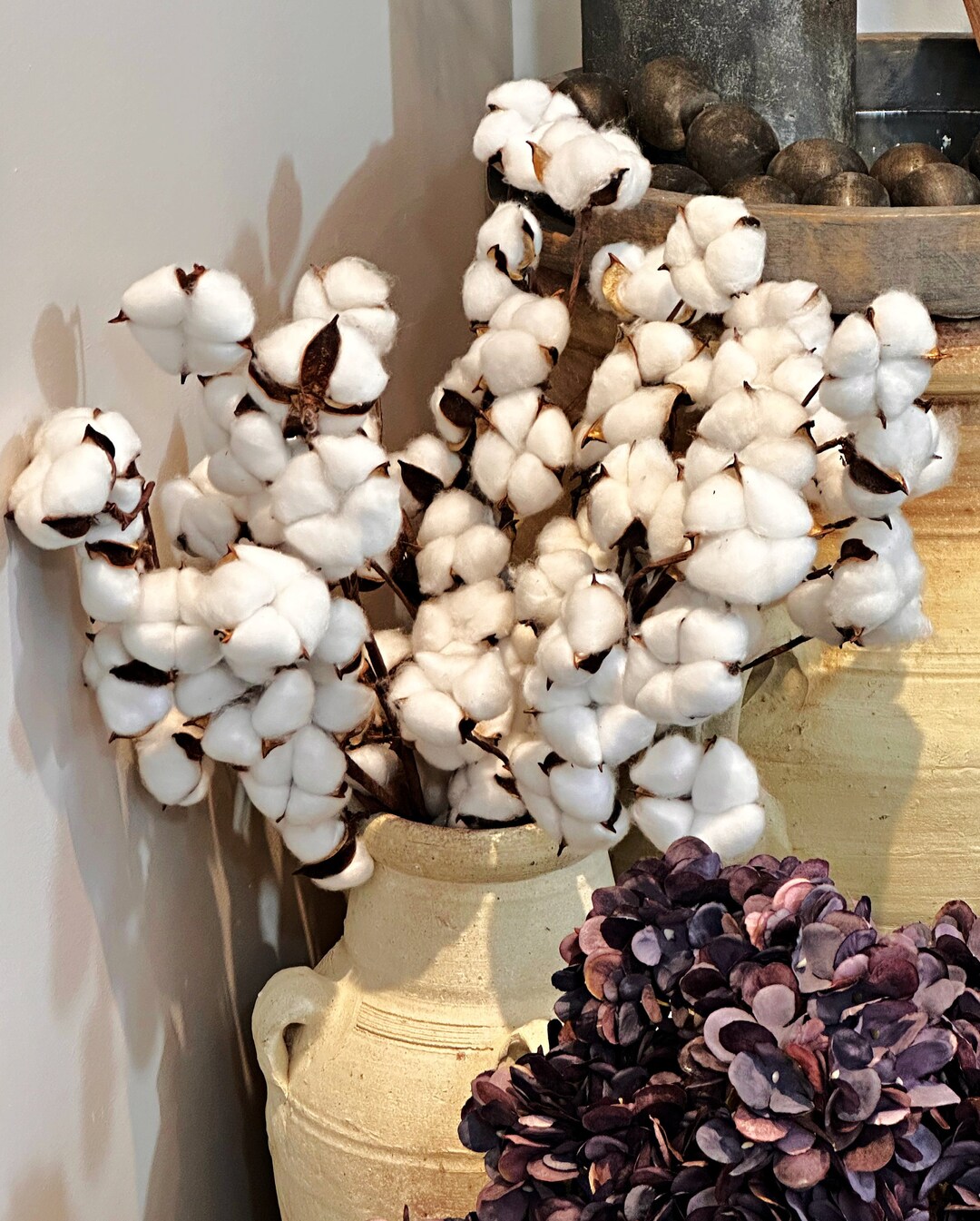 Cotton Flowers Stems, White Artificial Faux Autumn Flowers, Rustic ...