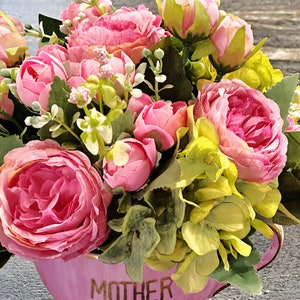 Teacup Floral Centerpiece of Pink Roses & Greenery, Vintage mother ...