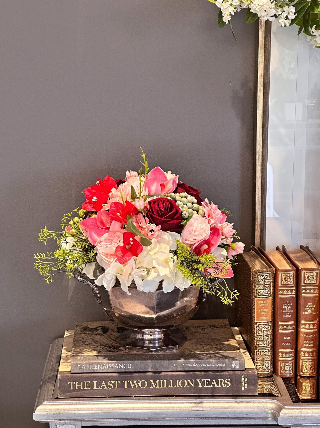 Luxurious Centerpiece, Ruby Red Roses, Peonies, Pink Orchids, White ...