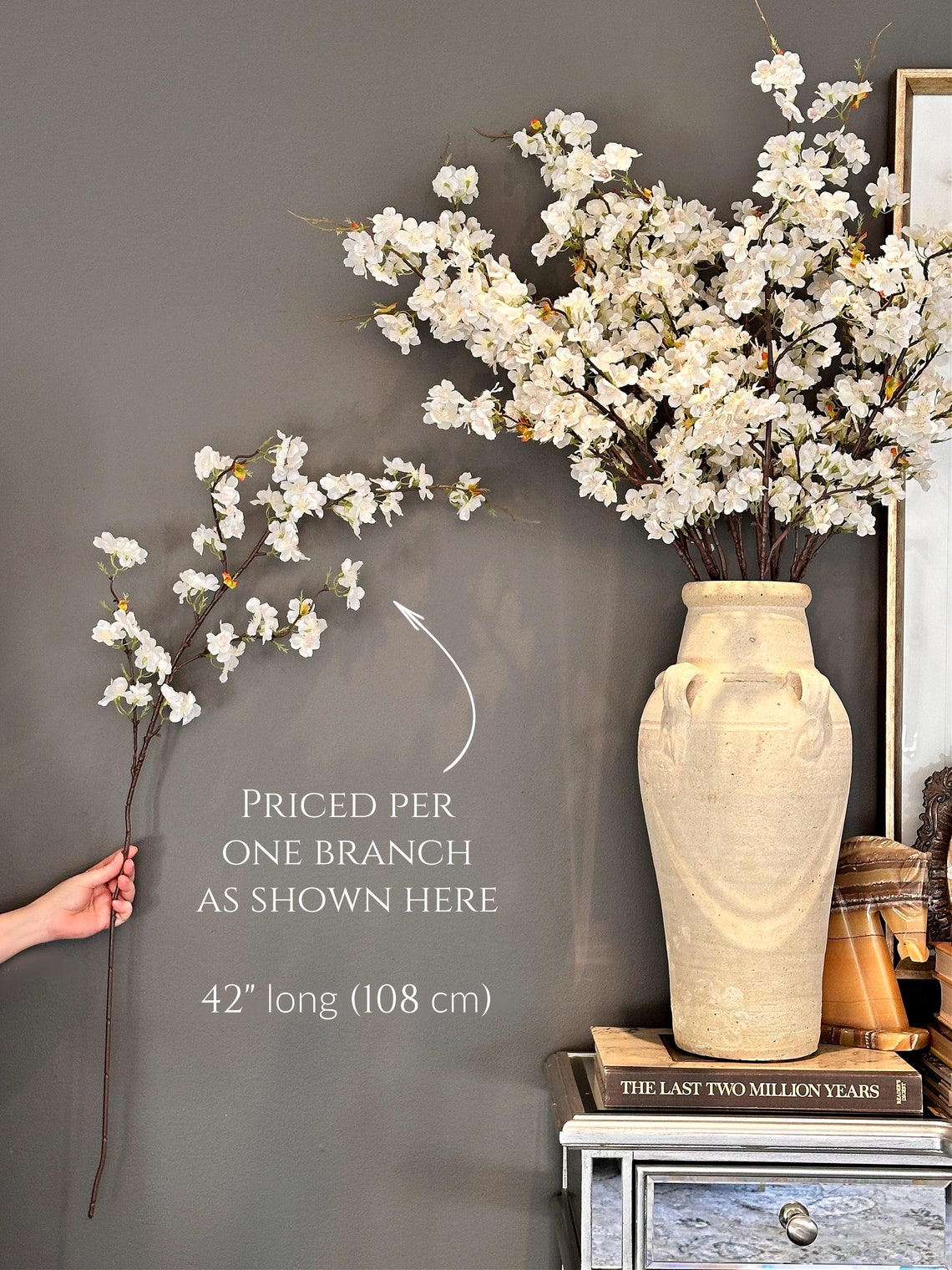 Cherry Blossom Branches, White Flowers, Long Stems, Faux Flower Sprays ...