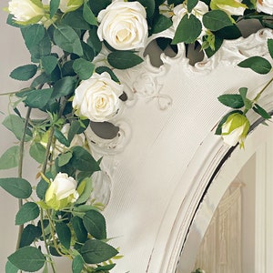 6 Ft White Rose Garland, Eden Climbing Roses, Faux Flower Vine ...