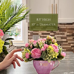 Teacup Floral Centerpiece of Pink Roses & Greenery, Vintage mother ...