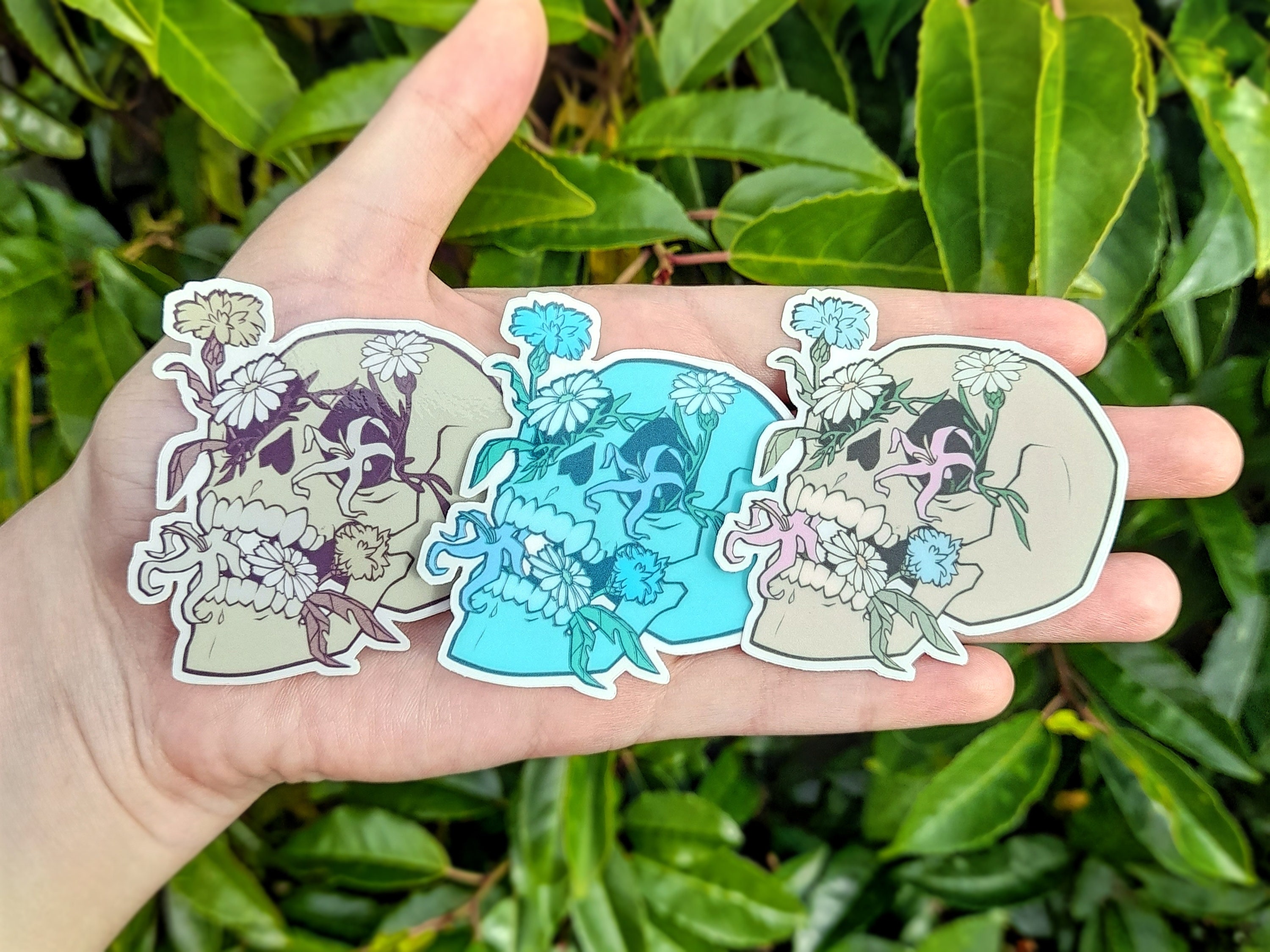 Flowery Skull 2 Die-cut Transparent Sticker - Etsy