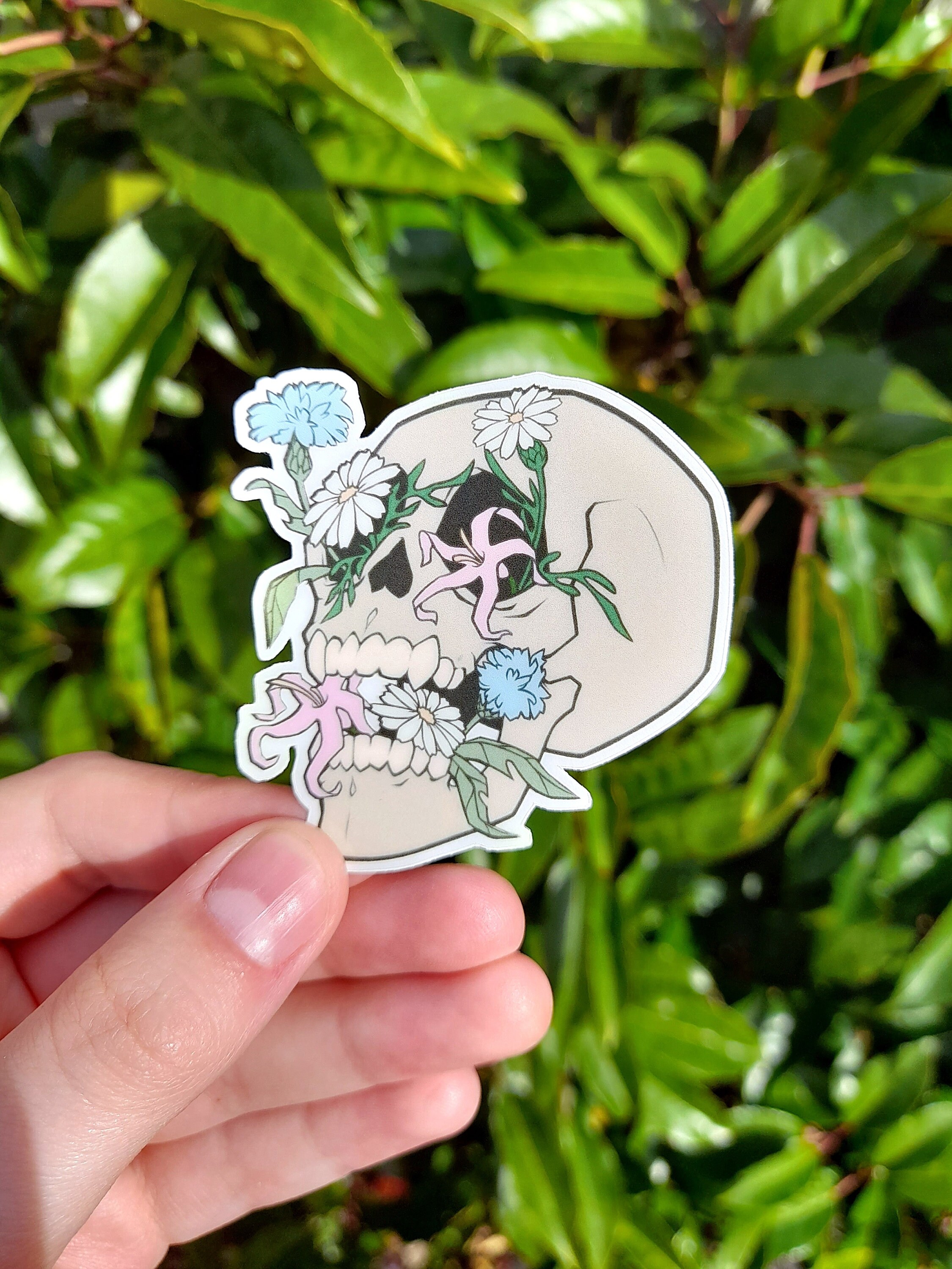 Flowery Skull 2 Die-cut Transparent Sticker - Etsy
