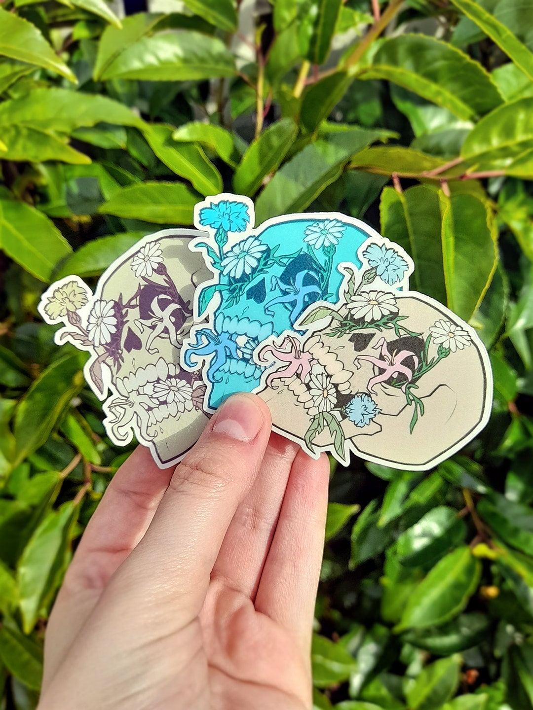 Flowery Skull 2 Die-cut Transparent Sticker - Etsy