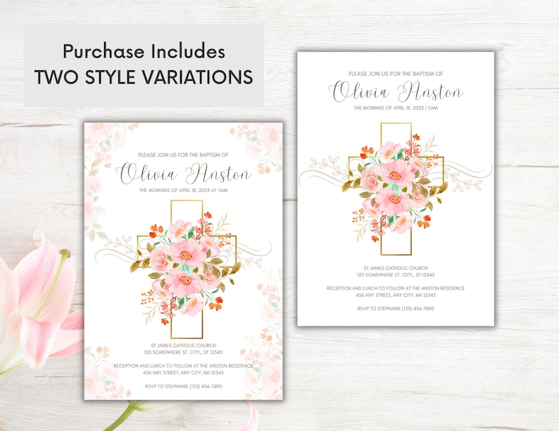 Catholic Baptism Invitation Template | Christening Invite | Includes 5 ...