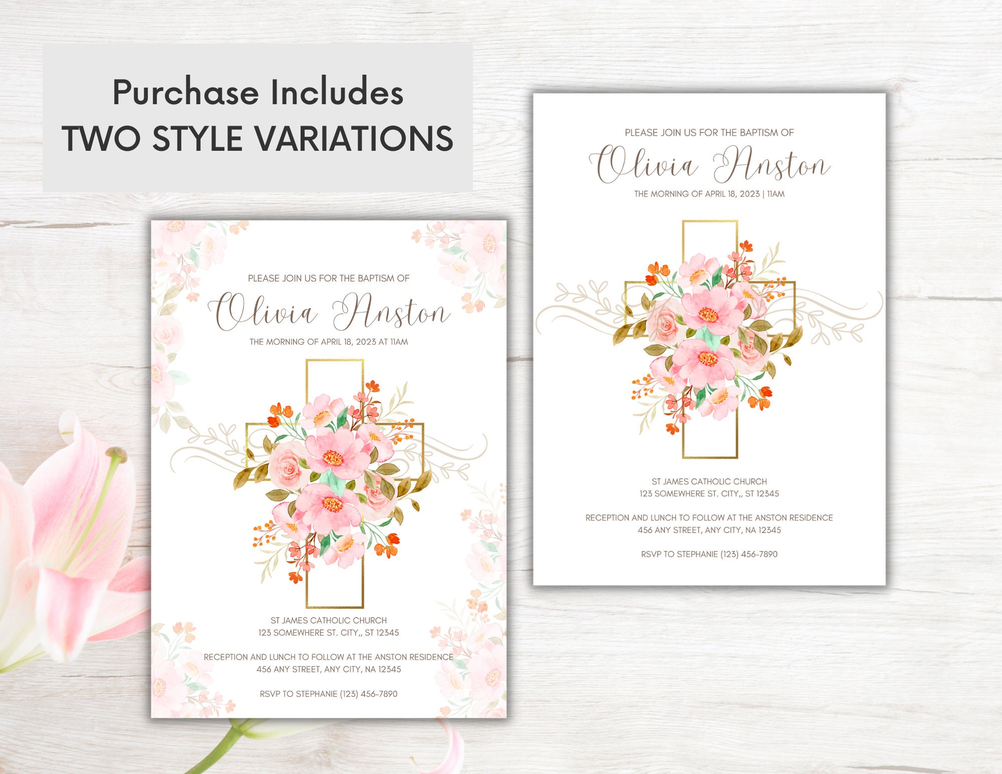 Catholic Baptism Invitation Template | Christening Invite | Includes 5 ...