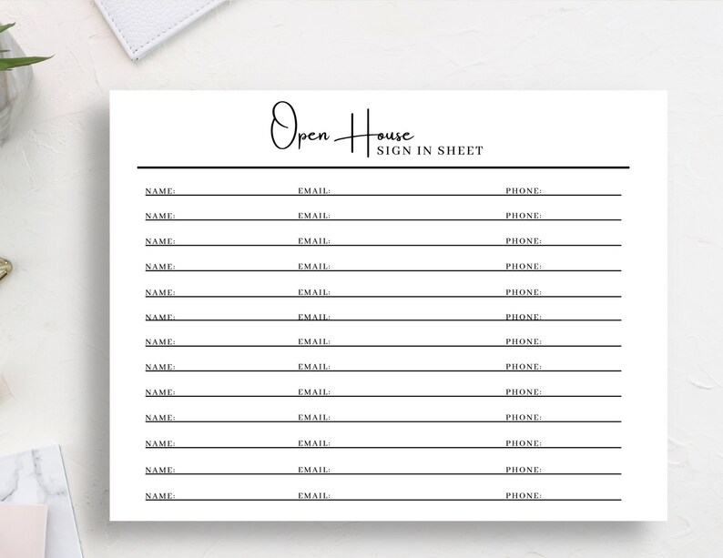 Real Estate Open House Sign in Sheet | Landscape Orientation | Simple ...