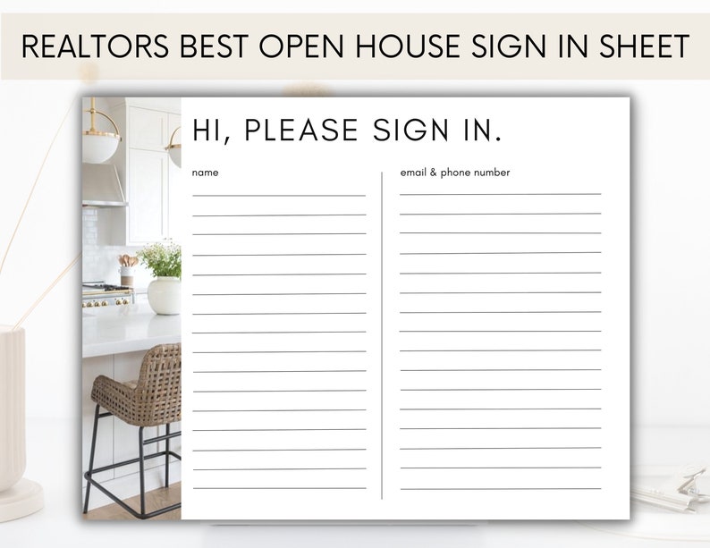 Open House Sign in Sheet | Simple Real Estate Sign-in Sheet | Printable ...