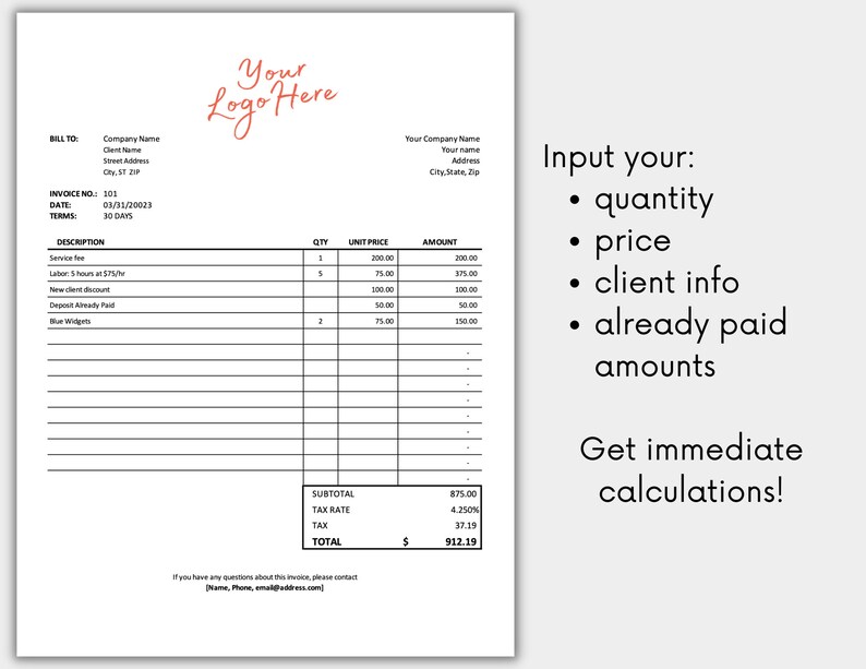 Excel Invoice Template Formulas | Invoice Spreadsheet With Excel ...