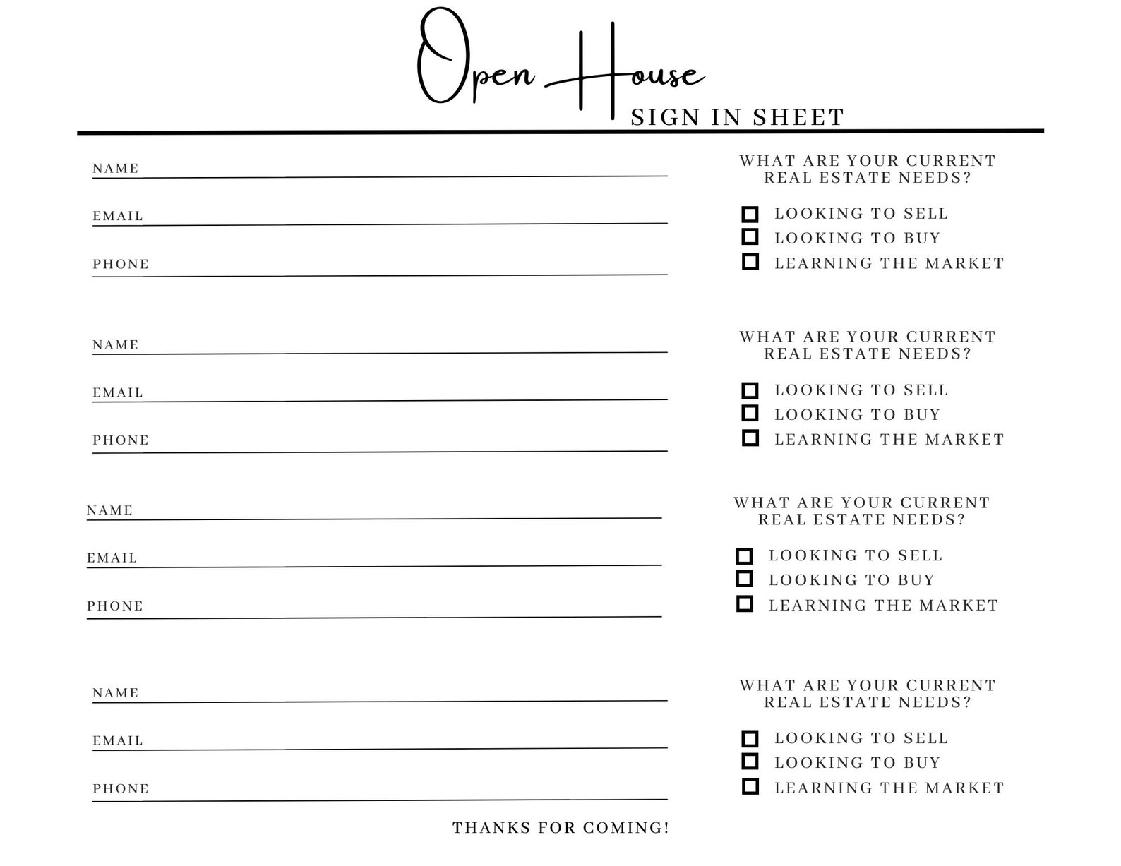 Open House Sign in Sheet | Landscape Orientation | Edit Canva Template ...