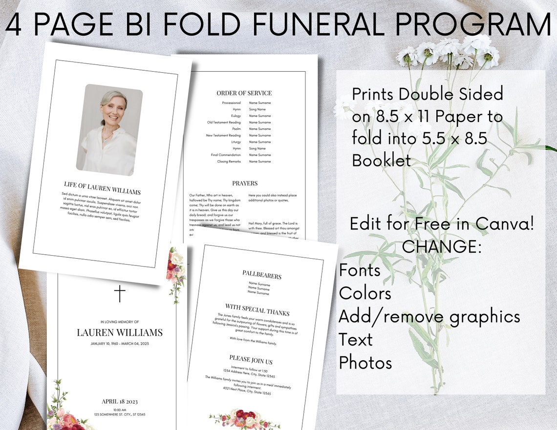 Pink Floral Funeral Program Template: Modern Catholic Design (canva ...