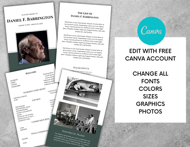 CATHOLIC Manly Funeral Program Template Mass Service Digital Template ...