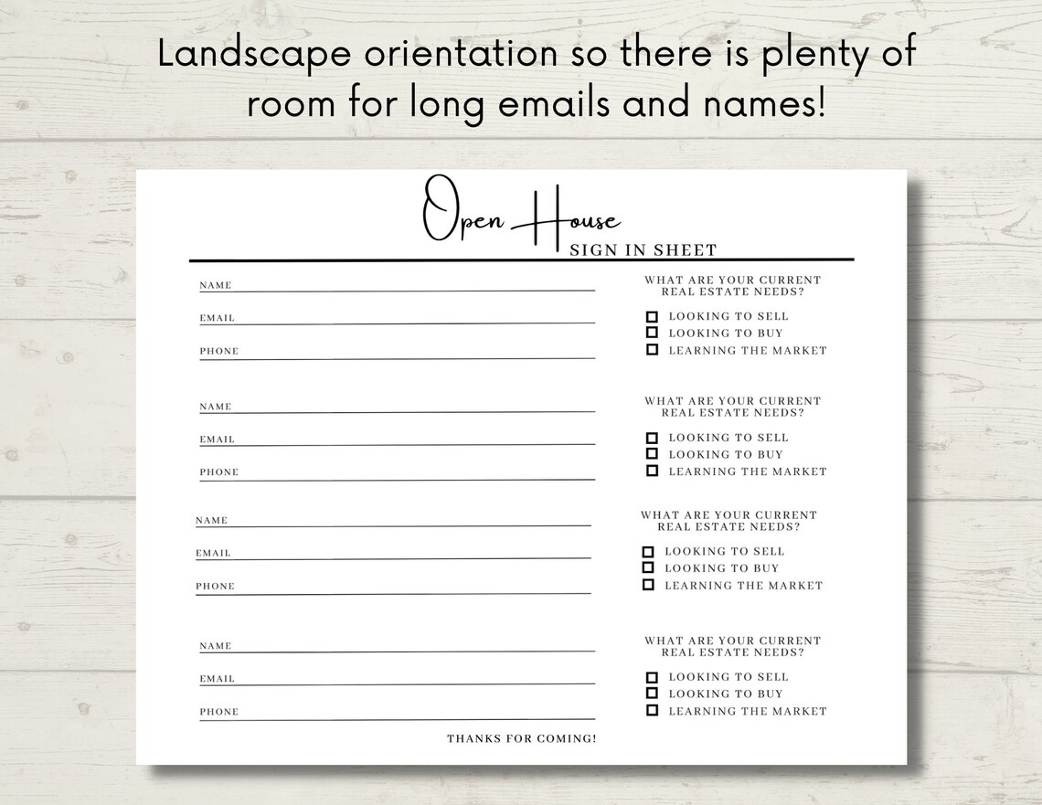 Open House Sign in Sheet | Landscape Orientation | Edit Canva Template ...