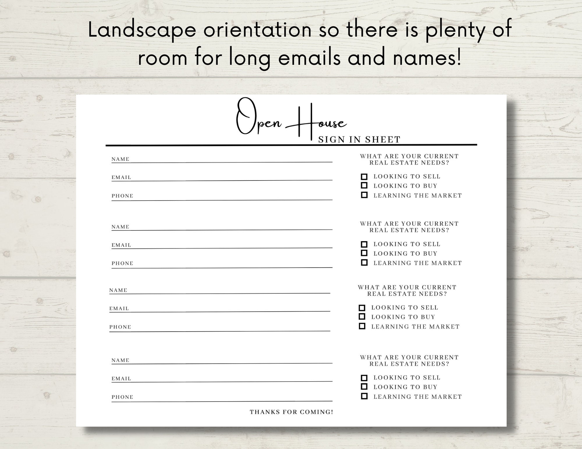 Open House Sign in Sheet | Landscape Orientation | Edit Canva Template ...