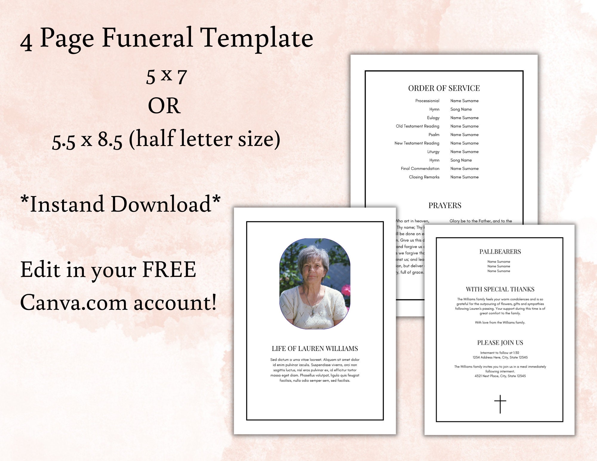 Catholic Funeral Program Template | Black and White | Cloud Design ...