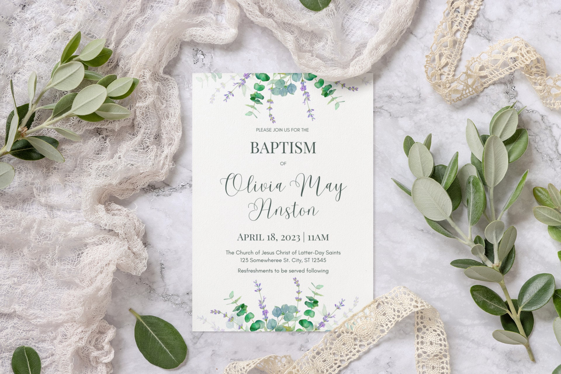 LDS Baptism Invitation Template Mormon Baptism Includes 5.5x8.5 & 5x7 ...