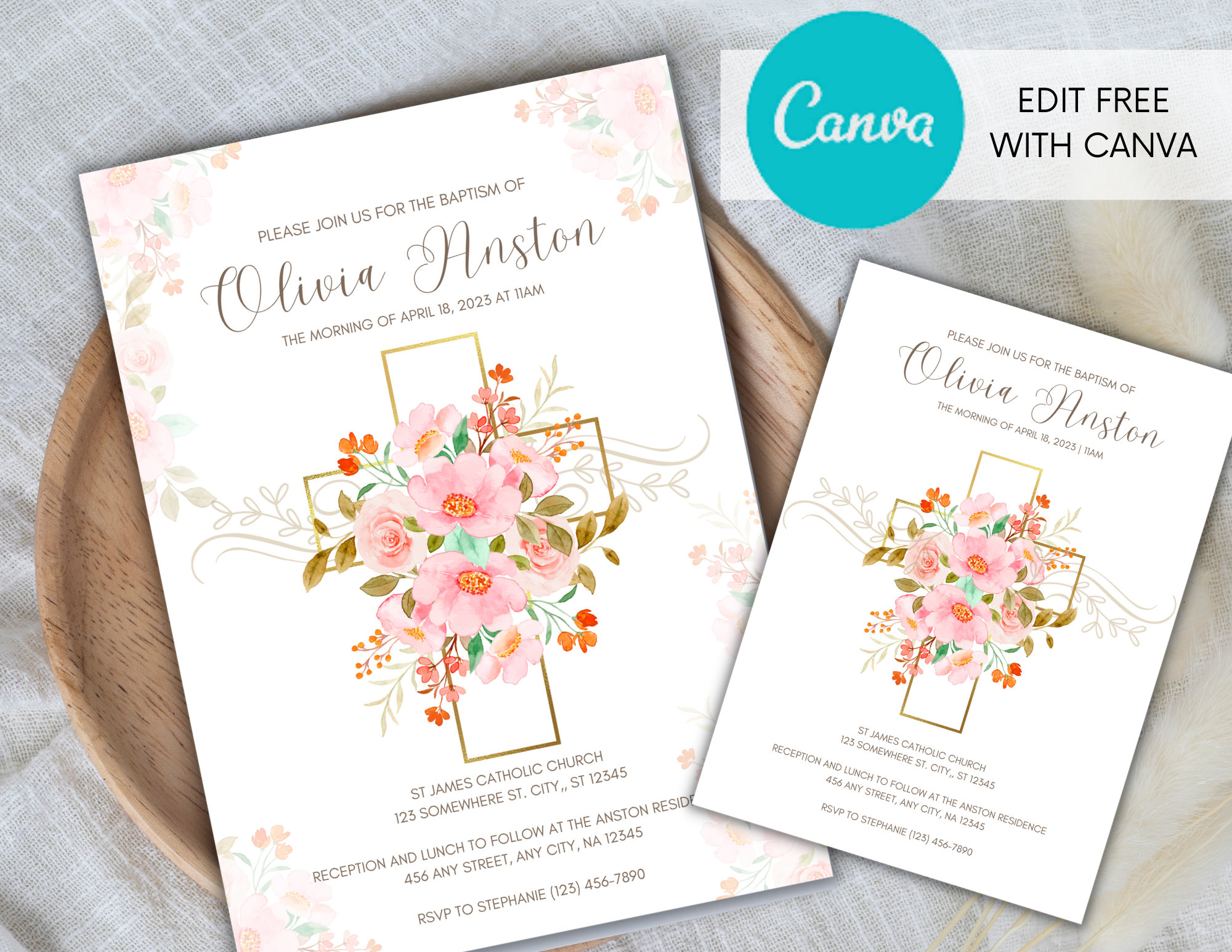 Catholic Baptism Invitation Template | Christening Invite | Includes 5 ...