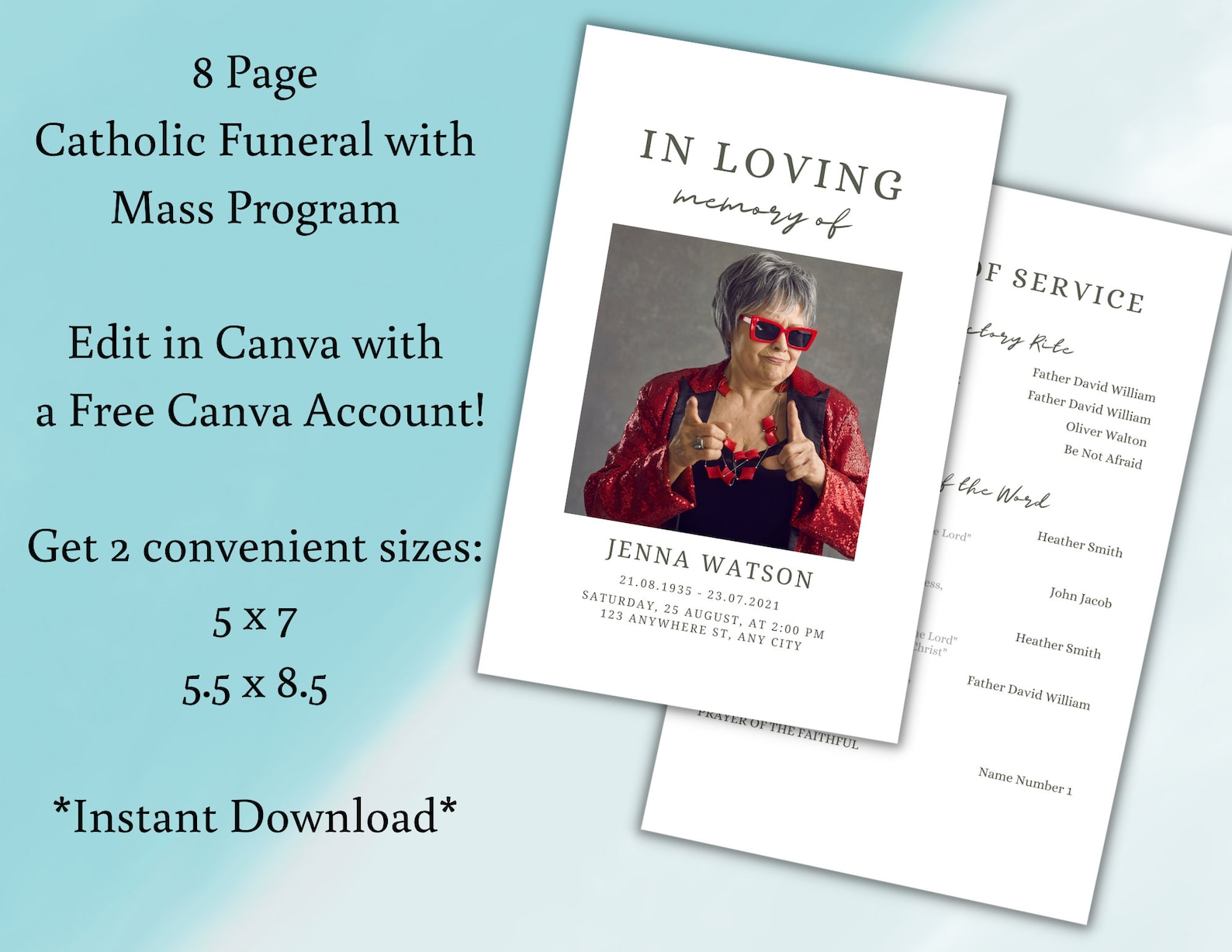 8 Page Catholic Mass Funeral Program Template | Instant Download | Edit ...