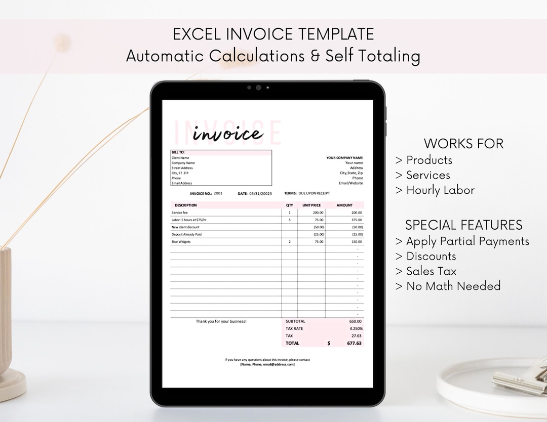 Excel Simple Invoice | Spreadsheet Invoice With Formulas | Editable ...
