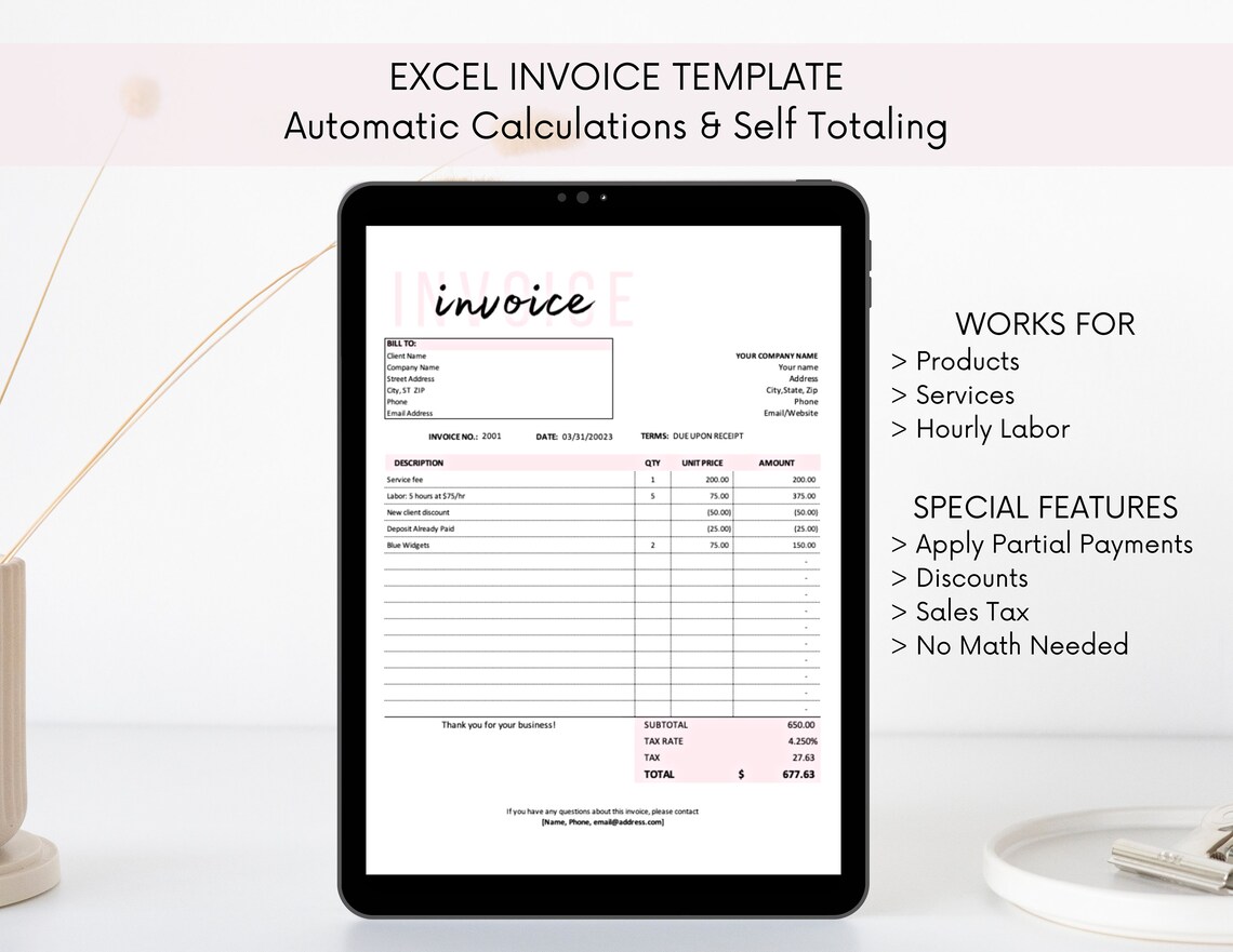 Excel Simple Invoice | Spreadsheet Invoice With Formulas | Editable ...