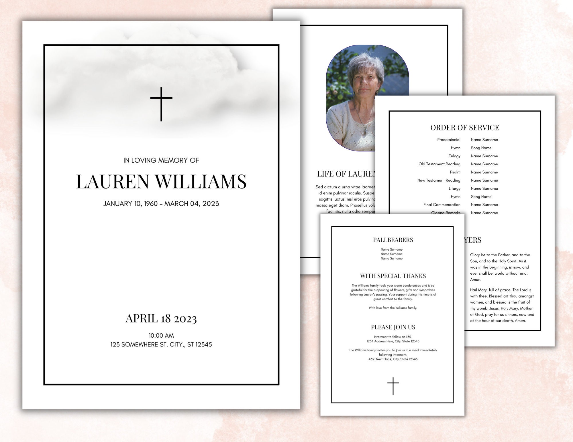 Catholic Funeral Program Template | Black and White | Cloud Design ...