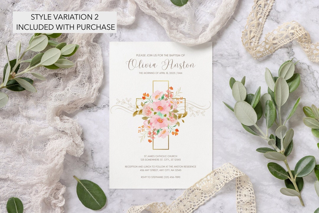 Catholic Baptism Invitation Template Christening Invite Includes 5.5x8 ...