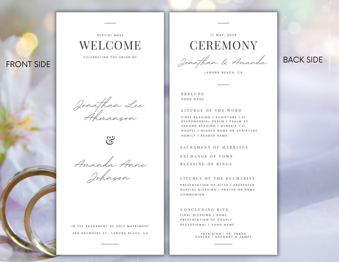 CATHOLIC Wedding Template Program Simple Minimalist Wedding Template Editable & Printable in ...