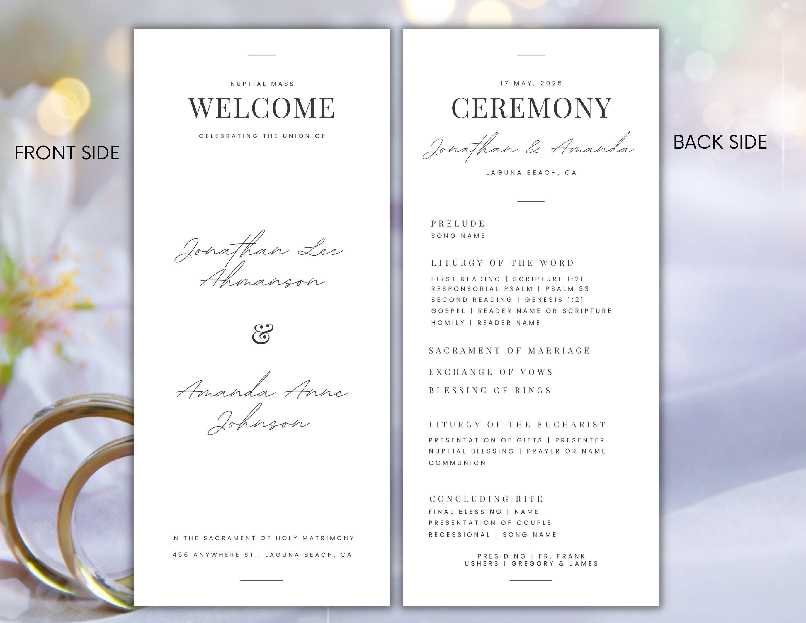 CATHOLIC Wedding Template Program | Simple Minimalist Wedding Template ...