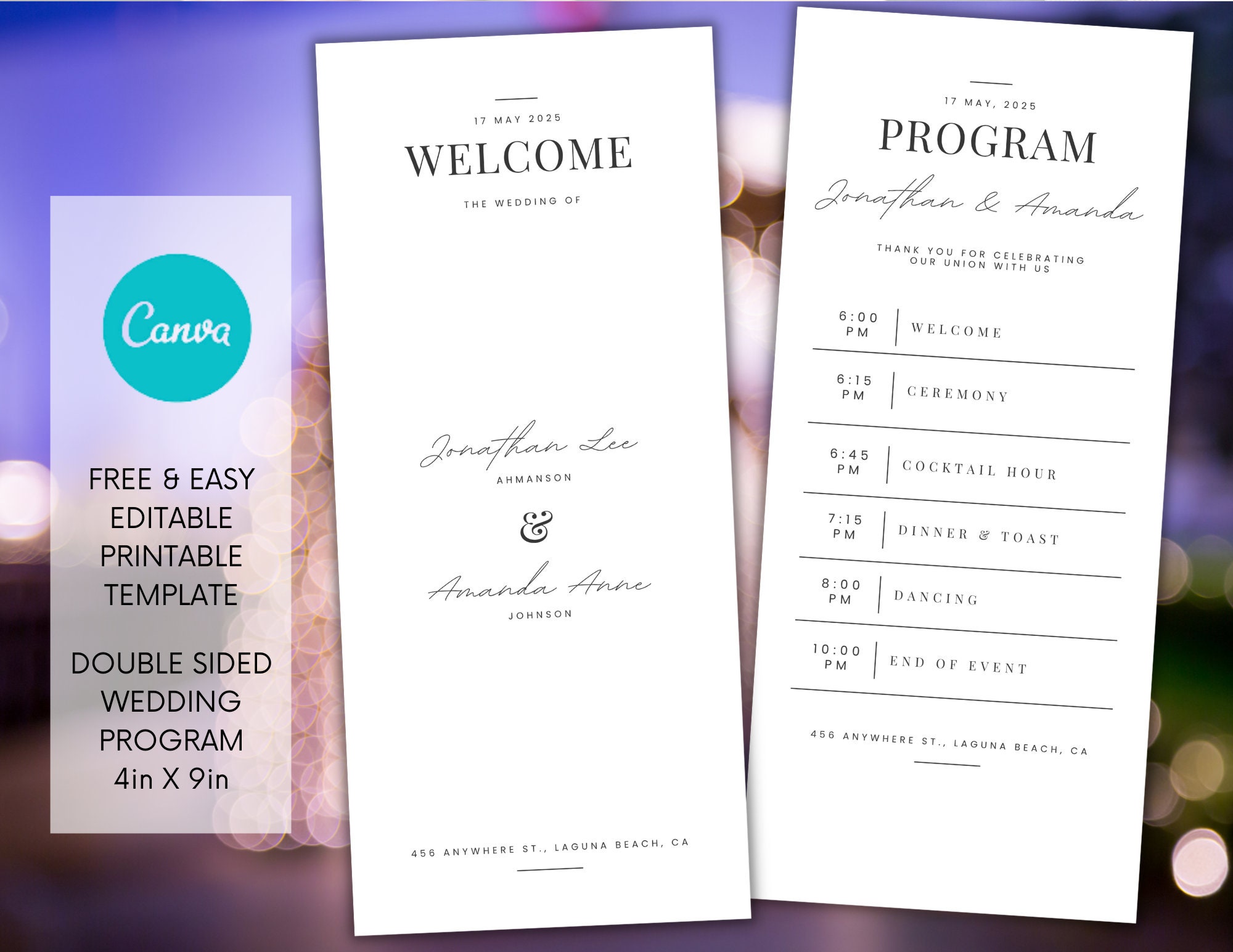 Wedding Program Template | Ceremony Program | Simple Modern Wedding ...
