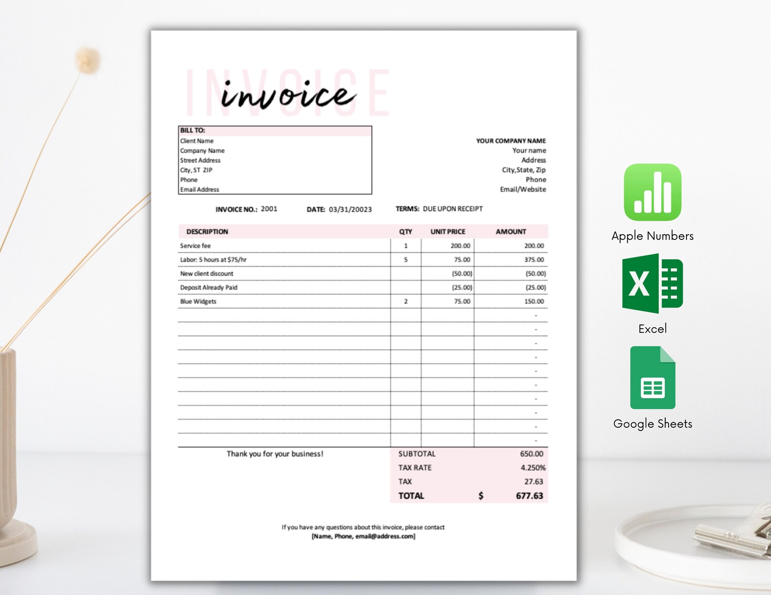 Excel Simple Invoice | Spreadsheet Invoice With Formulas | Editable & Printable Invoice in Excel ...