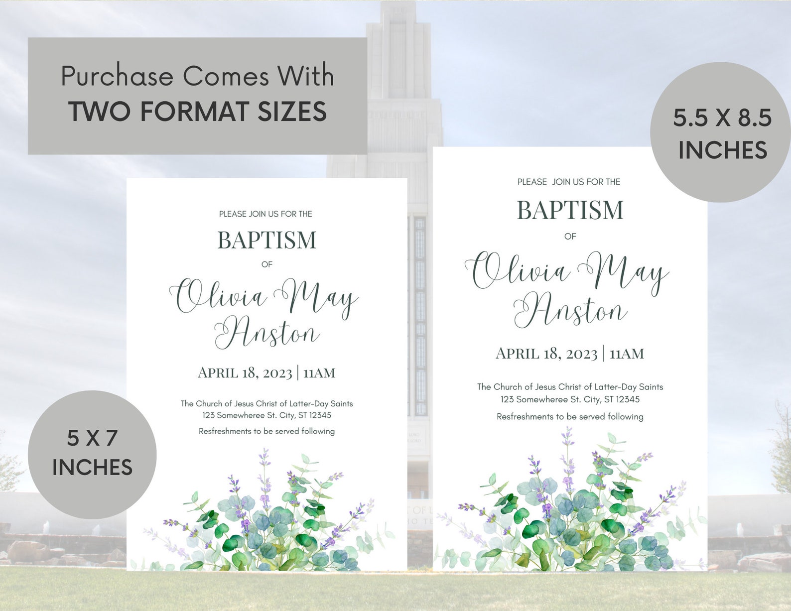 LDS Baptism Invitation Template | Mormon Baptism | Includes 5.5x8.5 ...