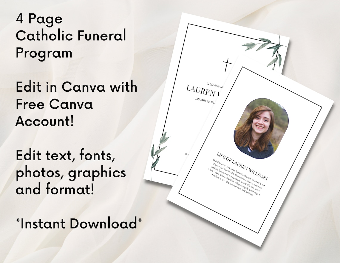 CATHOLIC Funeral Program Template | 4 Page Booklet Format | Editable in ...
