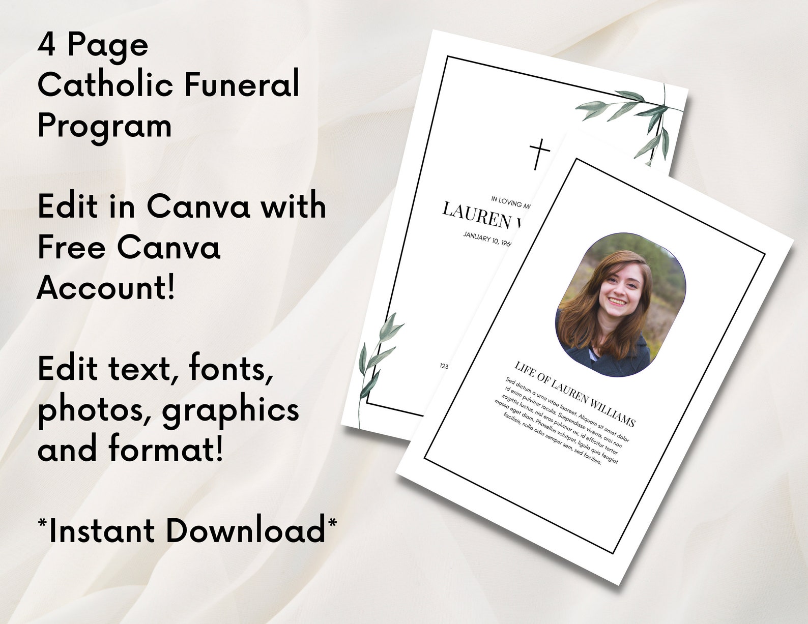 CATHOLIC Funeral Program Template | 4 Page Booklet Format | Editable in ...