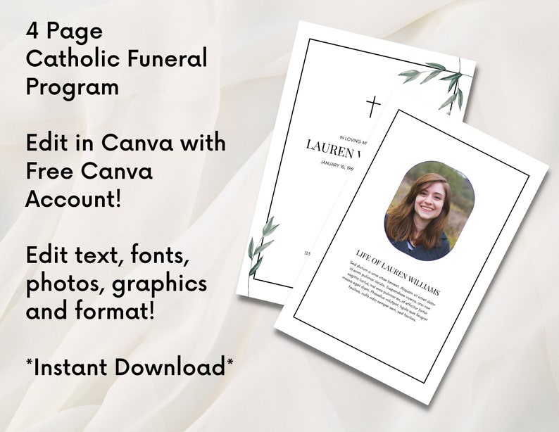 CATHOLIC Funeral Program Template | 4 Page Booklet Format | Editable in ...