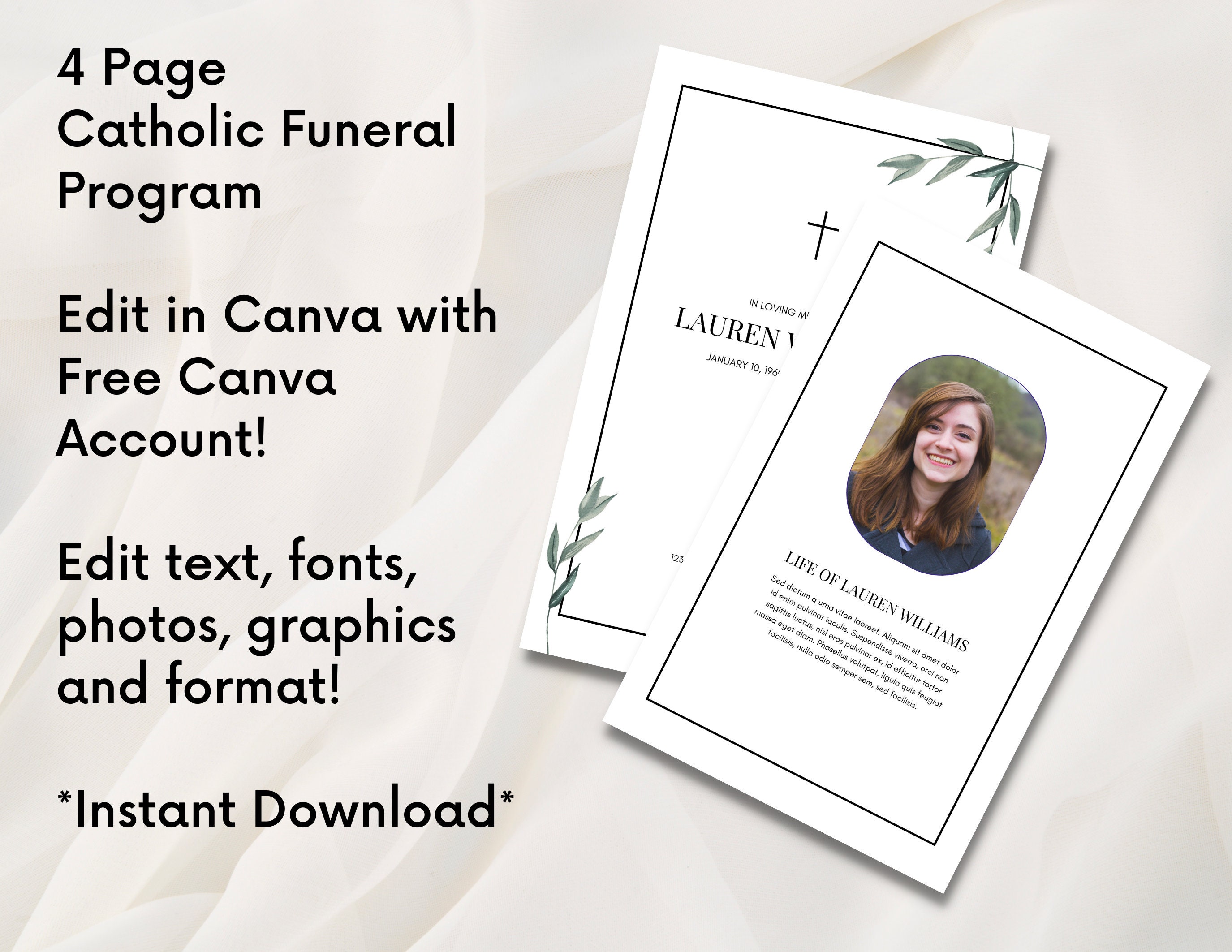 CATHOLIC Funeral Program Template | 4 Page Booklet Format | Editable in ...