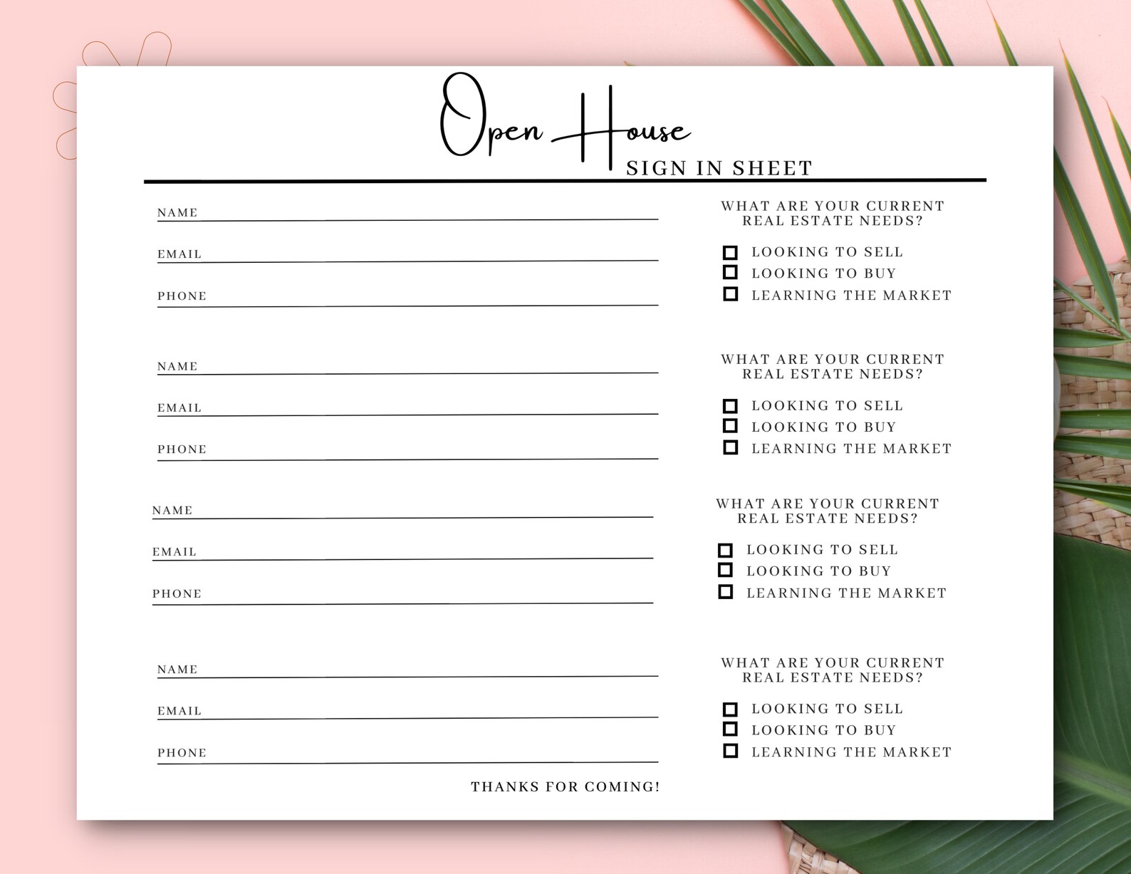 Open House Sign in Sheet | Landscape Orientation | Edit Canva Template ...