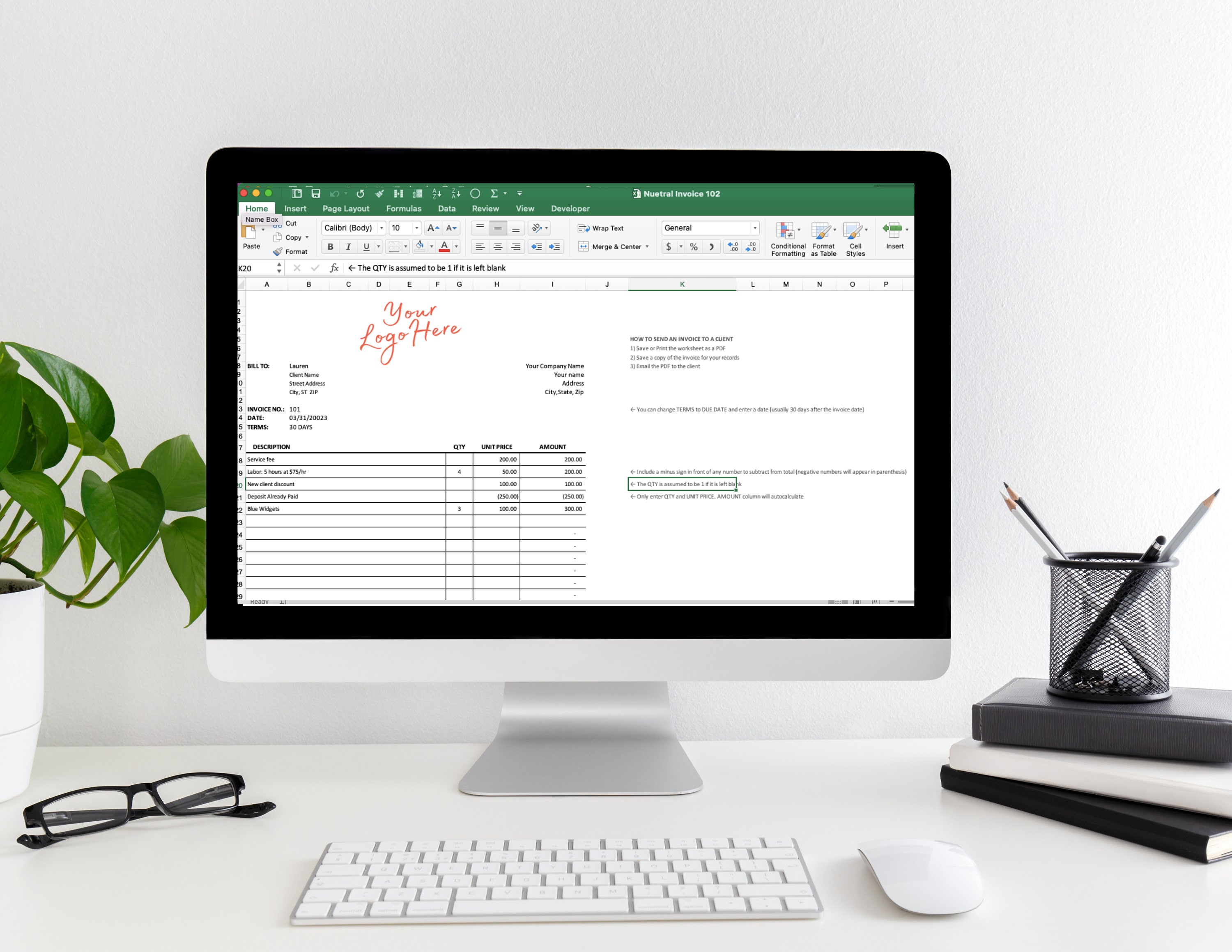 Excel Invoice Template Formulas | Invoice Spreadsheet With Excel ...