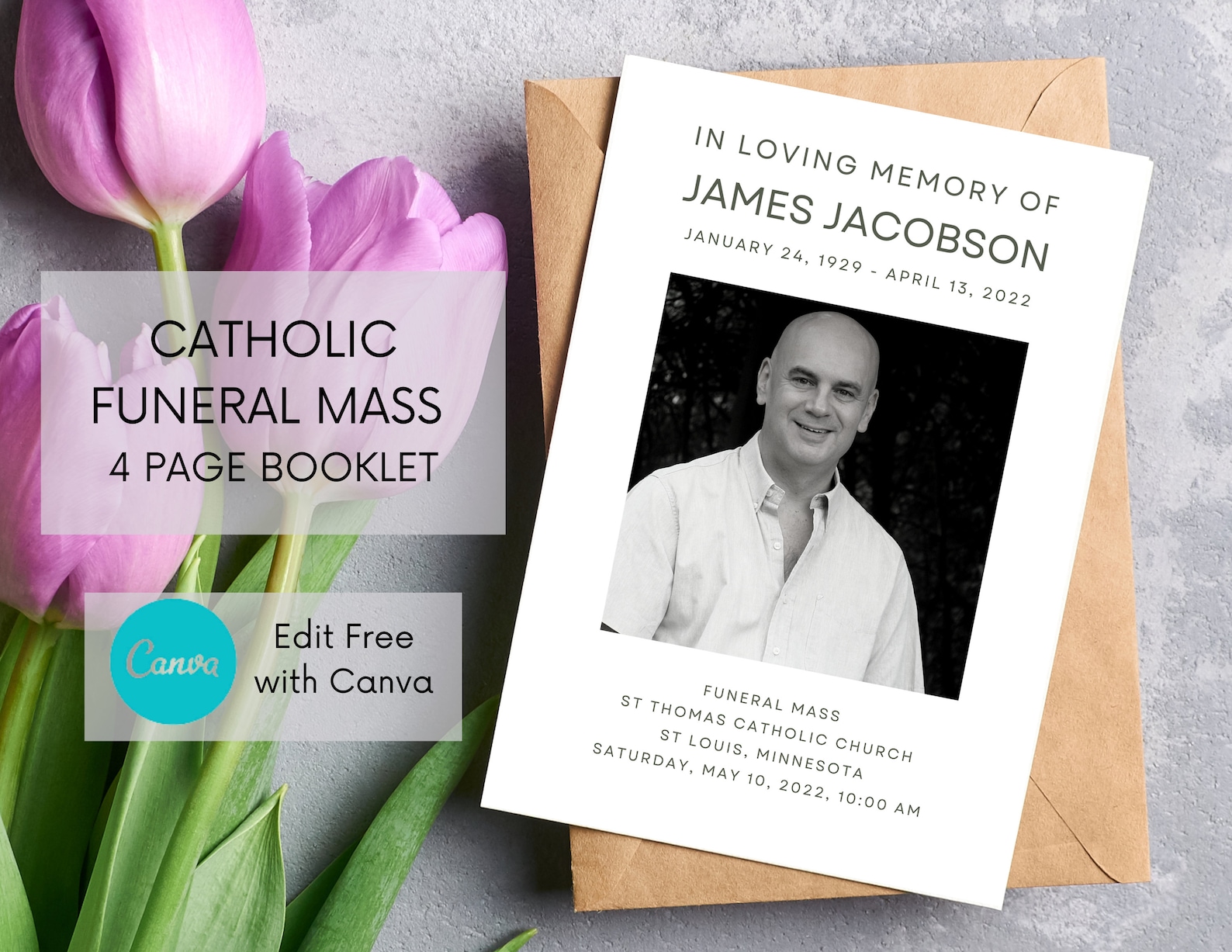Catholic Funeral Mass Template: 4-page Booklet (canva Edit, Instant ...