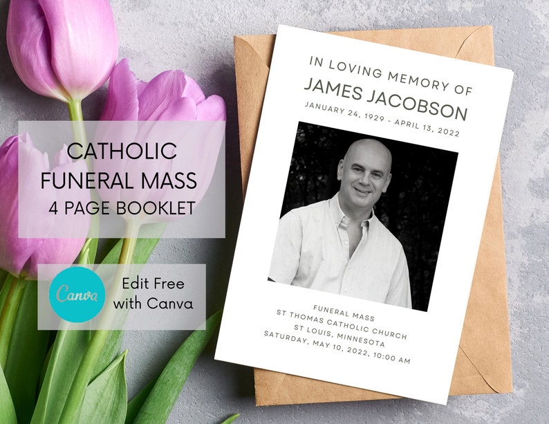 Catholic Funeral Mass Template: 4-page Booklet (canva Edit, Instant ...