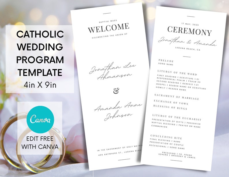 CATHOLIC Wedding Template Program | Simple Minimalist Wedding Template ...