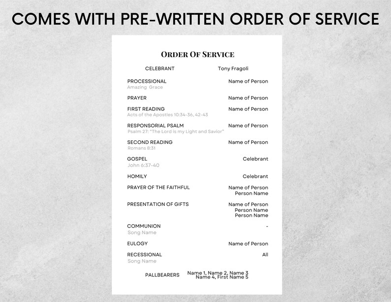 CATHOLIC Funeral Template for Men | 4 Page Booklet Program | Instant ...