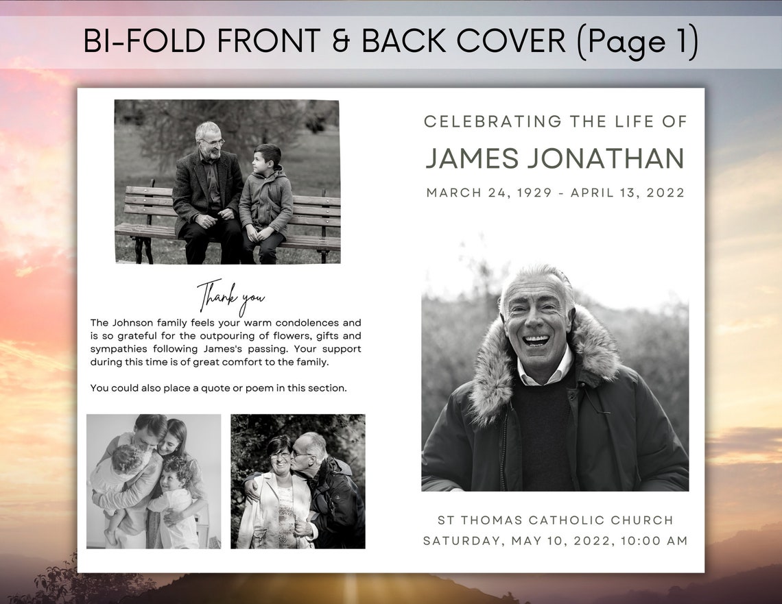 Funeral Memorial Program Template Editable in Canva, Mens Order of ...