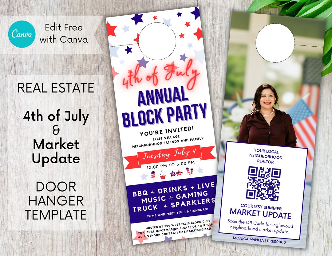 4th of July Block Party Invite Door Hanger: Real Estate Market Update ...